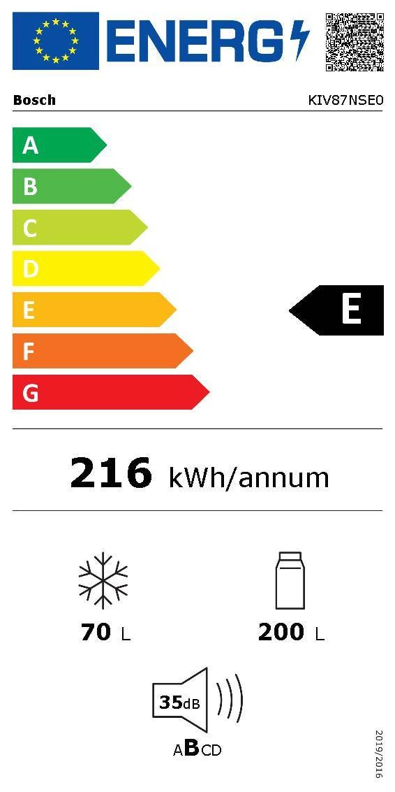 Réfrigérateur congélateur encastrable BOSCH KIV87NSE0, Série 2, 270 ...