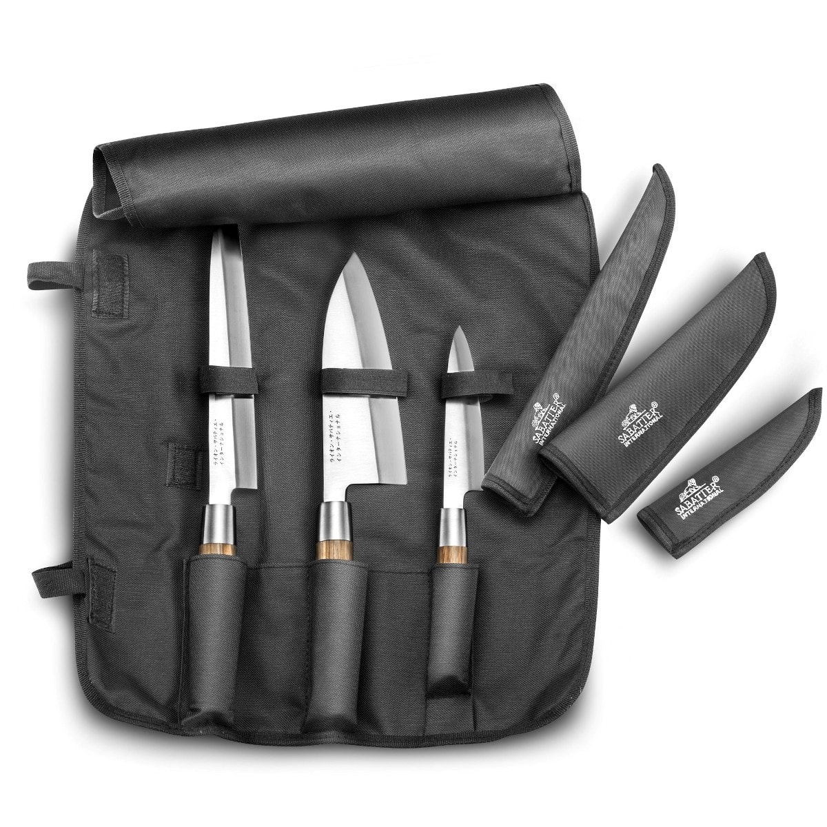 Trousse 3 couteaux japonais virole inox manche zebrano 977002 LION SABATIER