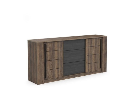 Enfilade monaco - décor chene et noir - 2 portes coulissantes + 3 ...