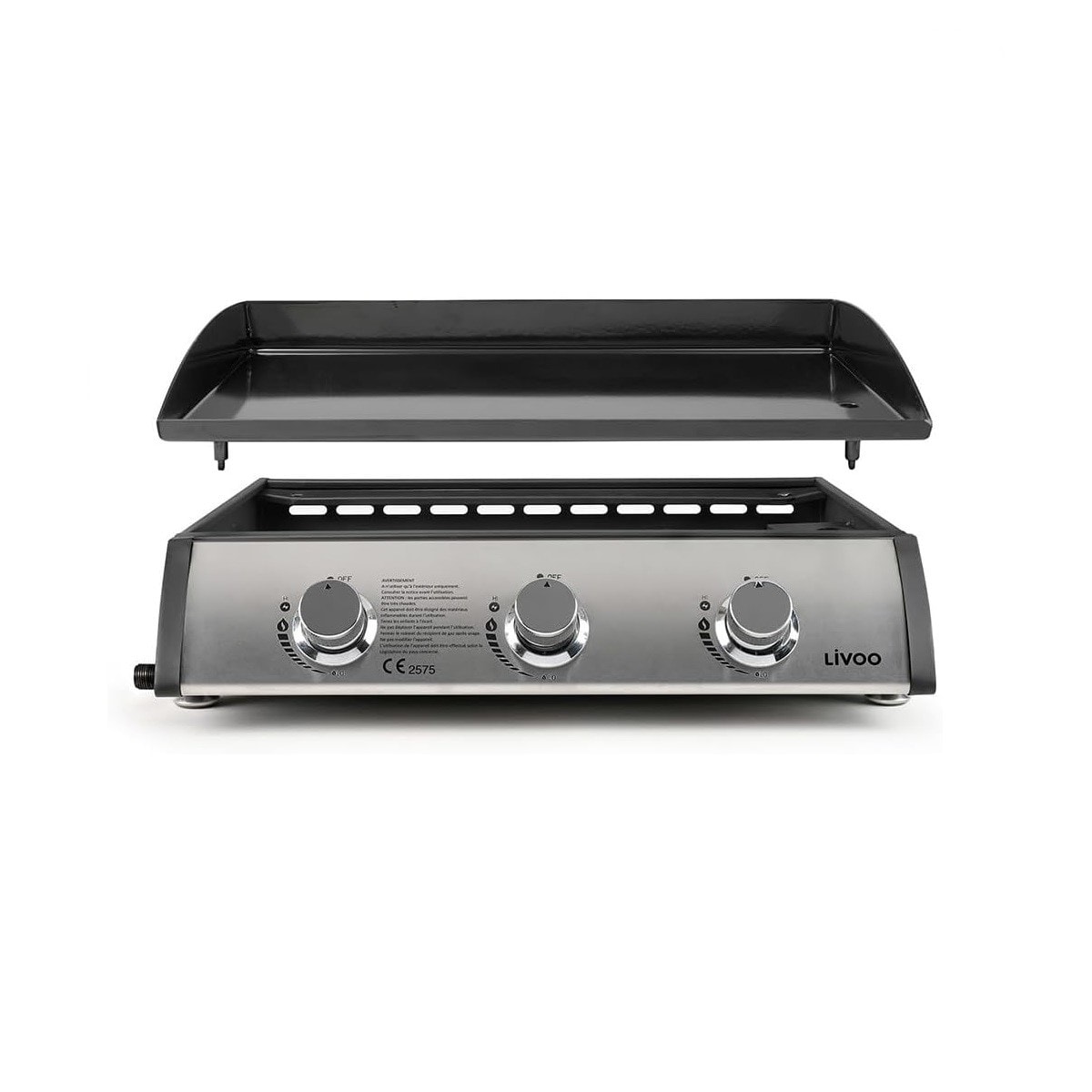 Plancha gaz 7.5kw plaque acier émaillée 62x36cm doc277-couv LIVOO