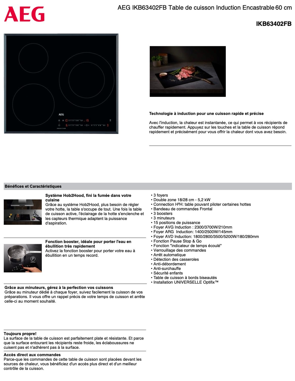 Aeg table induction ikb63402fb AEG