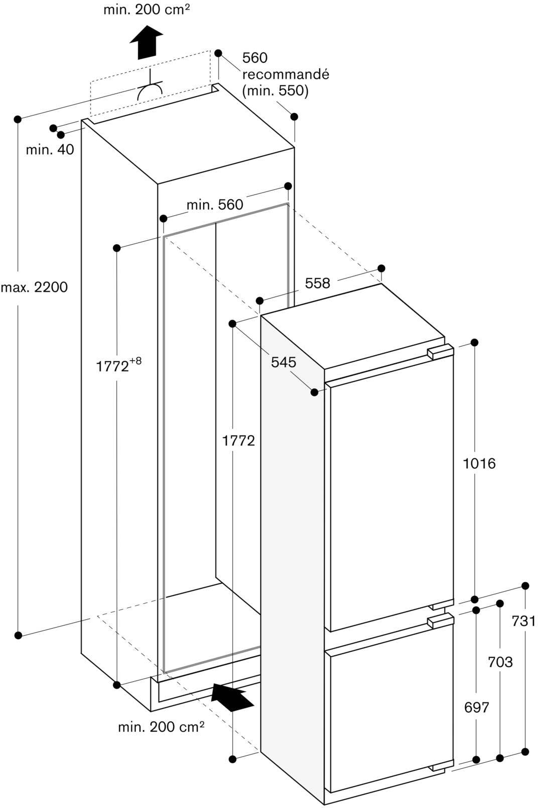Réfrigérateur congélateur encastrable GAGGENAU RB289300, combiné , 223 ...