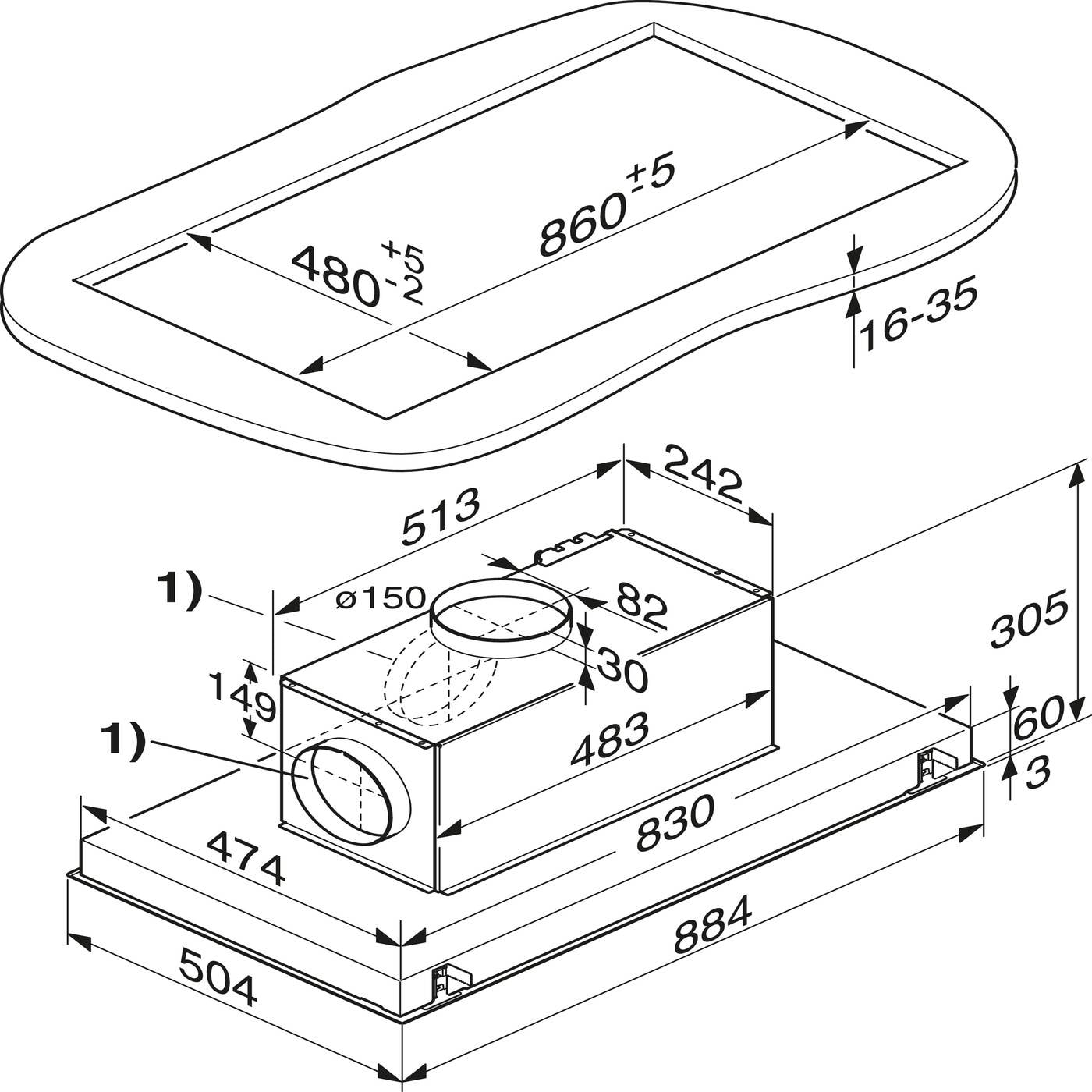 Hotte de plafond MIELE DA 2808 EXT IN, Hotte de plafond, sans moteur ...