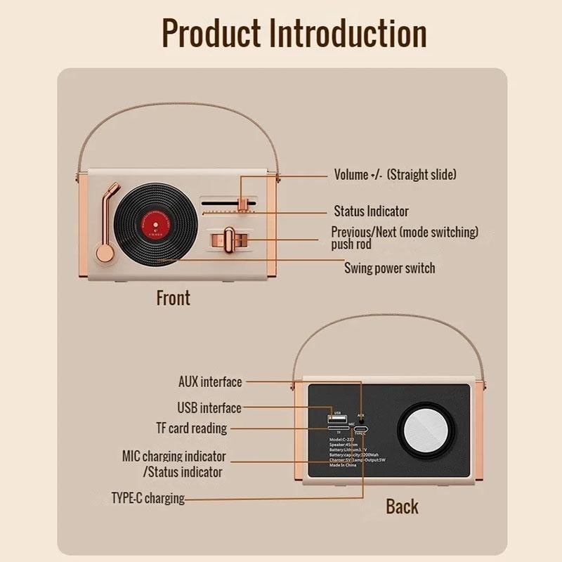 Mini enceinte bluetooth retro sky blue 5 modes 360° son stéréo ...