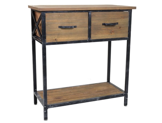 Meuble console, table console en bois et métal avec 2 tiroirs PEGANE
