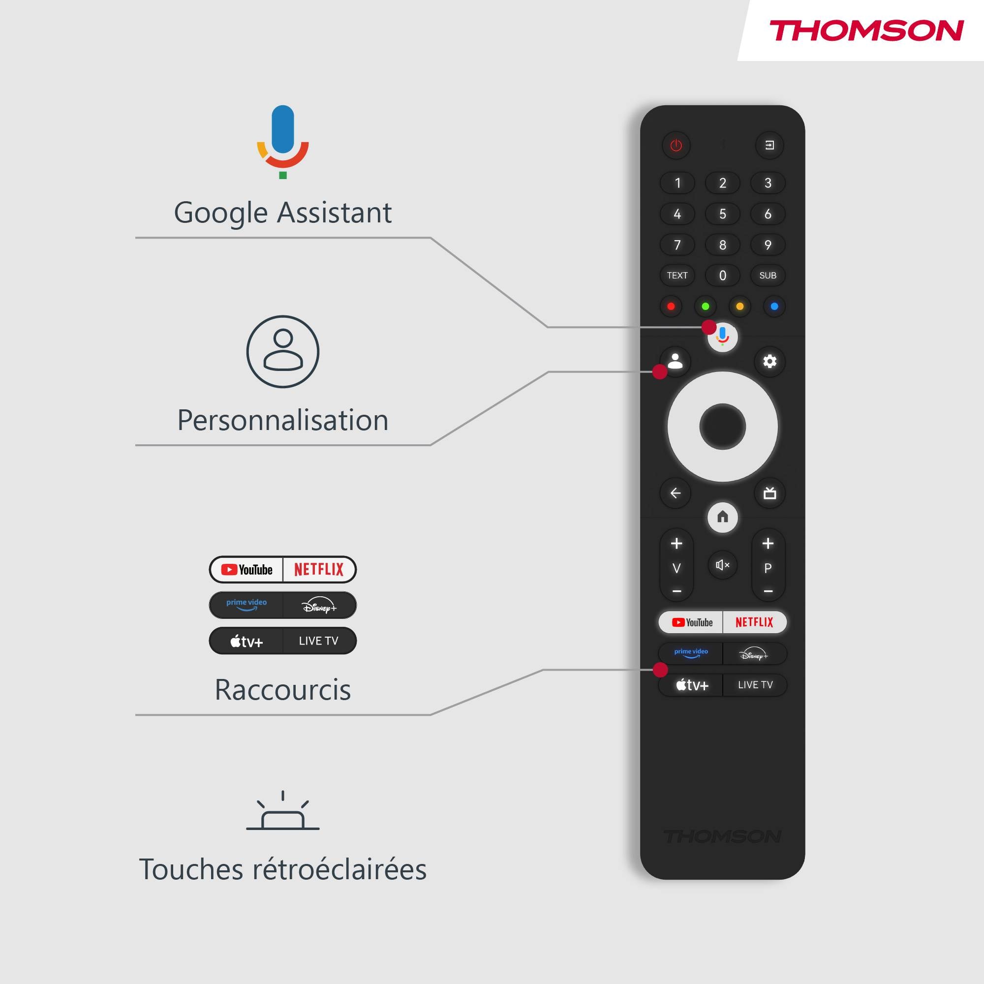 THOMSON 43QG6C14 QLED Google TV avec barre de son - TV QLED 4K 109 cm ...