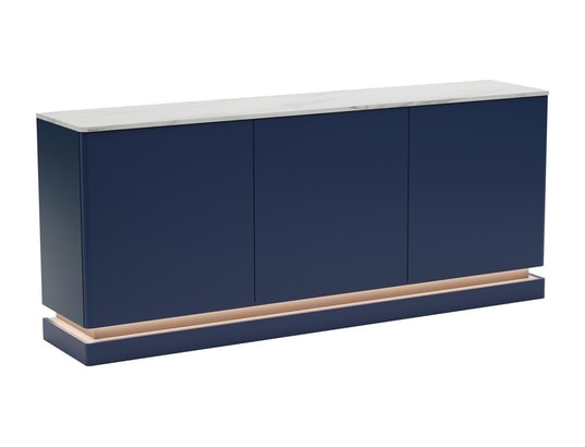 Buffet 3 portes avec leds en mdf - bleu et effet marbre blanc - devika ...