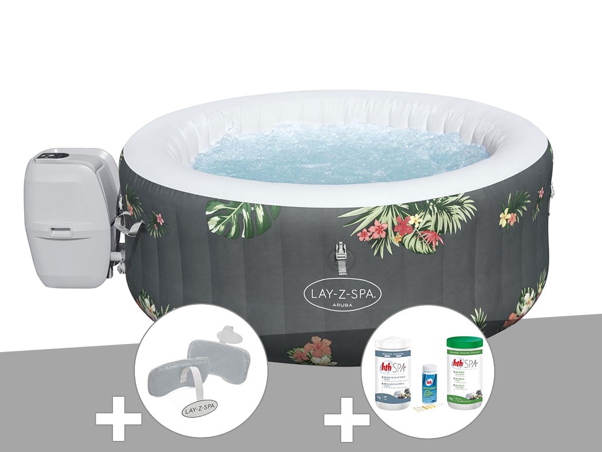 Kit spa gonflable bestway lay-z-spa aruba rond airjet 2/3 places + kit ...