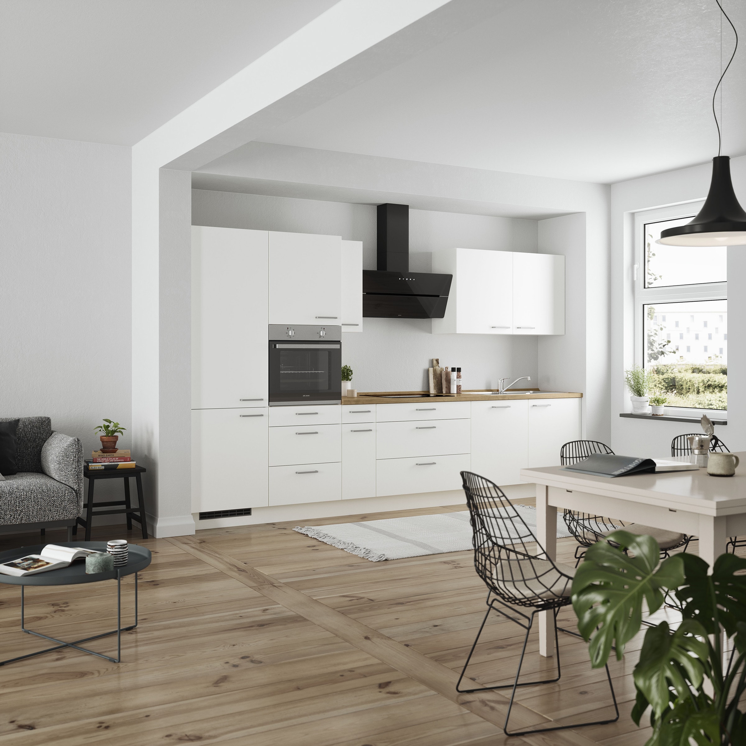 Pack Cuisine CONCEPT1 Paradiso 360cm H12 Gauche Blanc alpin et bois Pas Cher - UBALDI.com