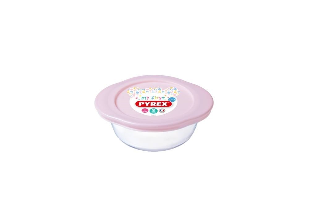 Plat rond avec couvercle rose 15 cm PYREX